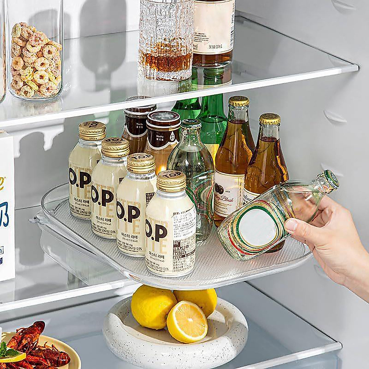 Dxcaicc Transparent Turntable,Rectangular Aclyic Lazy Susan Rotating Countertop Storage Rack for Refrigerator,Fridge Organizer for Kitchen Storage Cabinet Table