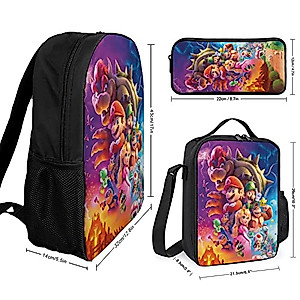 YUABVOP Fashion Cartoon Backpack Set Game Backpacks with Pencil Case And Lunch Bag Lunch Box For Kids Lightweight Travel Casual Daypack School Supplies