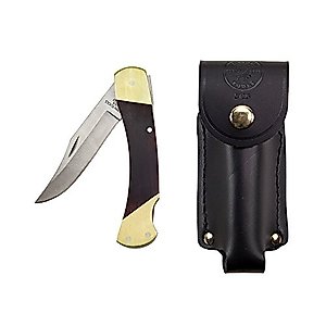 Klein Tools 44037 Sportsman Knife 3-3/8-Inch Stainless Steel Sharp Point Blade, Wood With Brass
