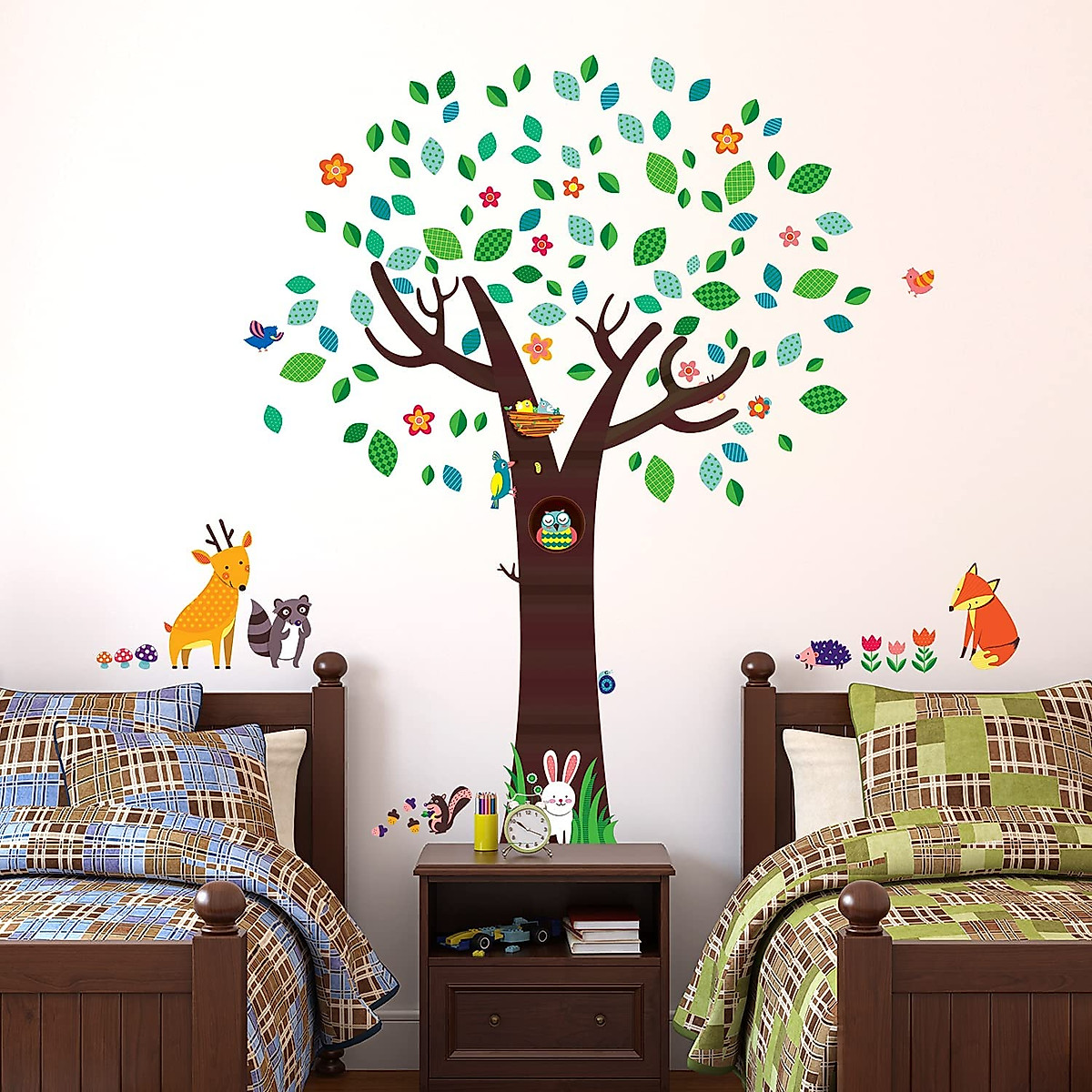 DECOWALL DA-1312N Large Tree with Animal Friends Kids Wall Decals Wall Stickers Peel and Stick Removable Wall Stickers for Kids Nursery Bedroom Living Room