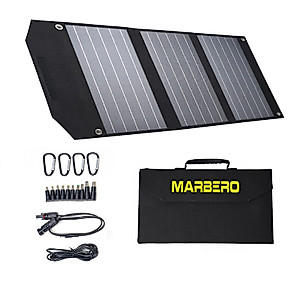 MARBERO 30W Portable Solar Panels, Foldable Solar Panel Battery Charger for Portable Power Station Generator, Ipad, Laptop, QC3.0 USB Ports & DC Output, for Camping Van RV Trip