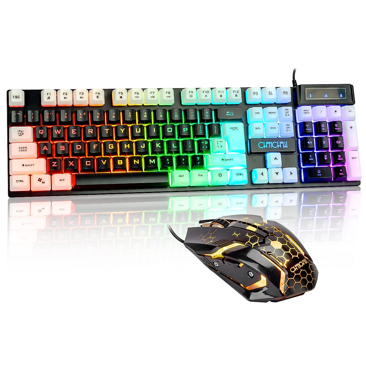CHONCHOW Light Up Keyboard and Mouse Combo, Full Size RGB Gaming LED Keyboard and Rainbow Wired Gaming Mouse for PS4 PS5 Xbox One Computer Desktop PC Gamer Office