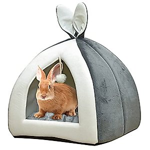 Fhiny Rabbit Bed Cave Cozy Guinea Pig Hideout Cute Bunny Bed Large House Winter Nest Dwarf Rabbit Cage Accessories for Chinchilla Ferret Hedgehog or Other Small Animals