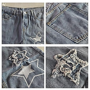 Vintage Men's Korean Denim Pants Y2K Cltohes Streetwear Printed Patchwork Male Baggy Jeans Straight Trousers (Black,2XL,XX-Large)