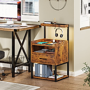 AOGLLATI Nightstand with Charging Station, Nightstand with Drawer and USB Ports, LED Night Stand for Bedroom, Bedside Table with Shelf, End Side Table Easy Assembly Edge Protection