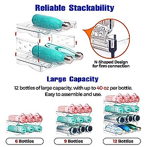 Water Bottle Organizer for Cabinet, Stackable Water Bottle Holder for Kitchen Pantry Organization and Storage, Plastic Wine Rack, Drink Organizer for Fridge, Freezer -4 Packs, Hold 12 Bottles, Clear