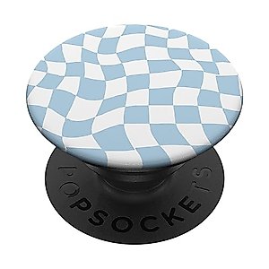 Wavy Checkered Light Blue Checkerboard Pattern PopSockets Standard PopGrip