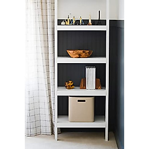 Chloe and Cotton Vegan Leather Storage Bin | Living Room Storage Container | Sturdy Basket with Handles | Decorative Bin for Shelves, Bookcases & Cubbies | Beige