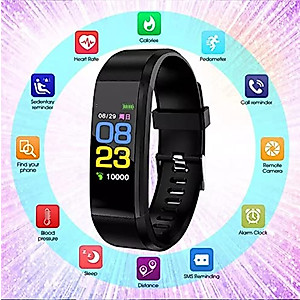 Americode! Smartband Fitness Tracker with Heart Rate Blood Pressure Oxygen Sleep & Temperature Monitor Activity Smart Watch Pedometer for Kids Man Women, Black