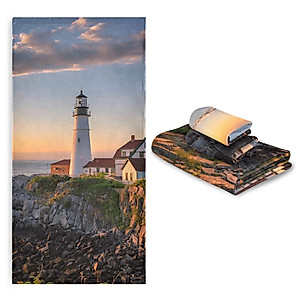 Kigai Lighthouse Bath Towel Set of 3, Absorbent Soft Bathroom Towel with Hand Towel & Washcloth for Hotel, Beach, Gym and Spa