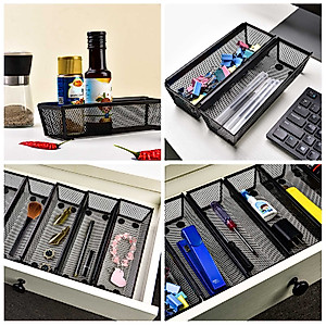 KUAKEE 11.8 x 3 x 2 Inch Silverware Drawer Organizer, 6 Pcs Metal Mesh Drawer Organizer for Kitchen, Black Utensil Organizer, Silverware Tray with Interlocking Arm for Flatware Knives Forks and Spoons