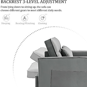 SPOWAY 3 in 1 Sleeper Sofa Couch Bed, Velvet Convertible Loveseat Sleeper Sofa with 3 Level Adjustable Backrest, Storage Pockets, Toss Pillows, Pull Out Loveseat Sleeper for Living Room, Grey