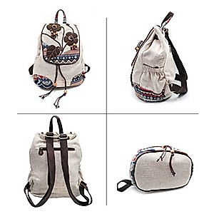 HUANGGUOSHU Backpack Purse For Women Casual Vintage Drawstring Anti-theft Back Pack Hippie Travel Boho Hand-Held Flap Hand-Embroidered Backpack, 13.7*13.7*7.08 inches