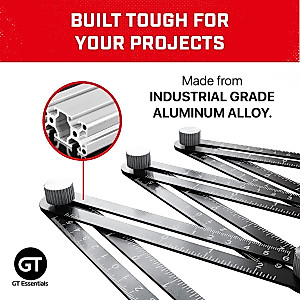 GT ESSENTIALS 2-Pack Multi Angle Measuring Ruler & Drill Hole Locator | Two 6-Sided Combinable to 12-Sided Tool with Adjustable Tile Punch Locators for Precision Woodworking, Tilework, & Construction