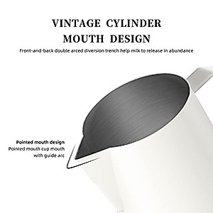 SearchPean 20oz Milk Frothing Pitcher, Stainless Steel Milk Frothing Pitcher, Milk Frother Cup Latte Art Barista Steam Pitchers Milk Jug Cup (600ml Latte Art) White