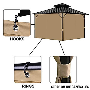Gazebo Universal Replacement Privacy Curtain, 10'X12' Gazebo Curtains Outdoor Waterproof, 4-Panels Sidewall Curtains with Zipper for Patio, Garden and Backyard (Only Curtains, 10'X12', Brown)