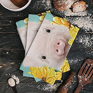 Farm Cute Pig Kitchen Towels Dish Cloth Towel Absorbent Hand Towel Cleaning Cloth,Idyllic Chrysanthemum Flower Dishcloth Quick Drying for Dishes Counter 2 Pack