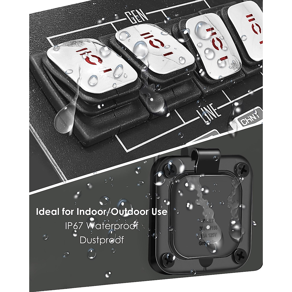 15 Amp 120V Generator Transfer Switch Kit, Prewired 4-Circuit Generator Temporary Emergency Power Supply Kit, IP67 Waterproof for Indoor/Outdoor Use