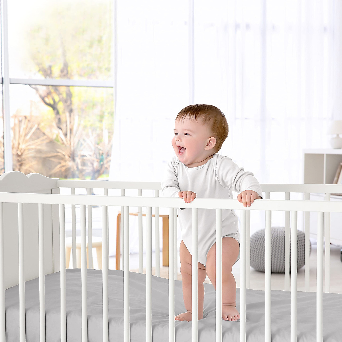 Solid Grey Baby or Toddler Fitted Crib Sheet for Celestial Collection by Sweet Jojo Designs