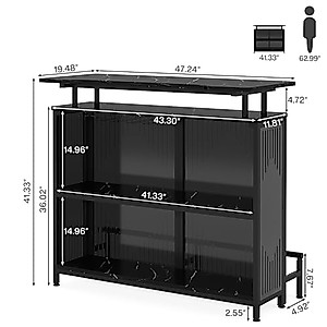 Tribesigns Home Bar Unit, 3 Tier Liquor Bar Table with Black Faux Marble Shelves and Stemware Racks, Wine Bar Cabinet Mini Bar with Acrylic Front for Home Kitchen Basement Pub, XDBAR858