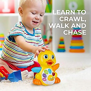 TOYTHRILL Baby Musical Duck Toy, Dancing Walking Yellow Duck - Interactive Action Learning Educational Flapping Light up Dancing Duck with Music