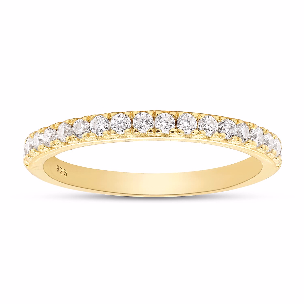 SAVEARTH DIAMONDS 1/4 cttw Round Lab Created Moissanite Diamond Half Eternity Wedding Stackable Band Ring for Women 14k Yellow Gold Over Sterling Silver (0.25 Cttw) Ring Size-6.5