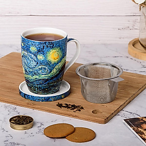 McIntosh Old Masters Vincent van Gogh Starry Night Fine China Tea Mug with Infuser and Lid (MC020088), 450 ml