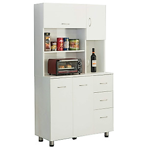 Basicwise Kitchen Pantry Storage Cabinet with Doors and Shelves, White