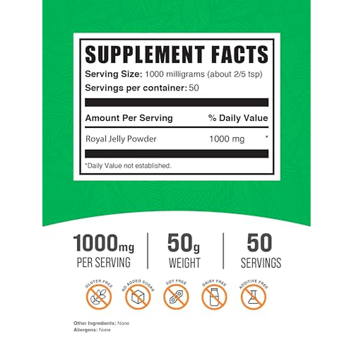 BulkSupplements.com Royal Jelly Powder - Royal Jelly Supplement, Royal Jelly 1000mg - for Immune Support, Gluten Free, 1000mg per Serving, 50g (1.8 oz) (Pack of 1)