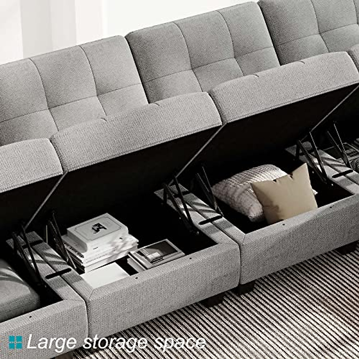 Belffin Middle Module Seat for Modular Sofa Sectional Couch with Storage Accent Armless Sofa Chair Modern Fabric Light Grey