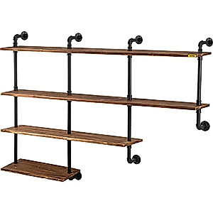 VEVOR Industrial Pipe Shelving, Pipe Shelves with 4-Tier Wood Planks, Rustic Floating Shelves Wall Mounted, Wall Shelf DIY Bookshelf for Bar Kitchen Bathroom Farmhouse Living Room, 63x50x11 inch