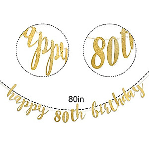 Happy 80th Birthday Banner - 80th Birthday Banner，80 Banner Gold，80th Anniversary Banner Gold，80th Birthday Banner for Women/men，happy 80th Birthday Banner Party Decorations