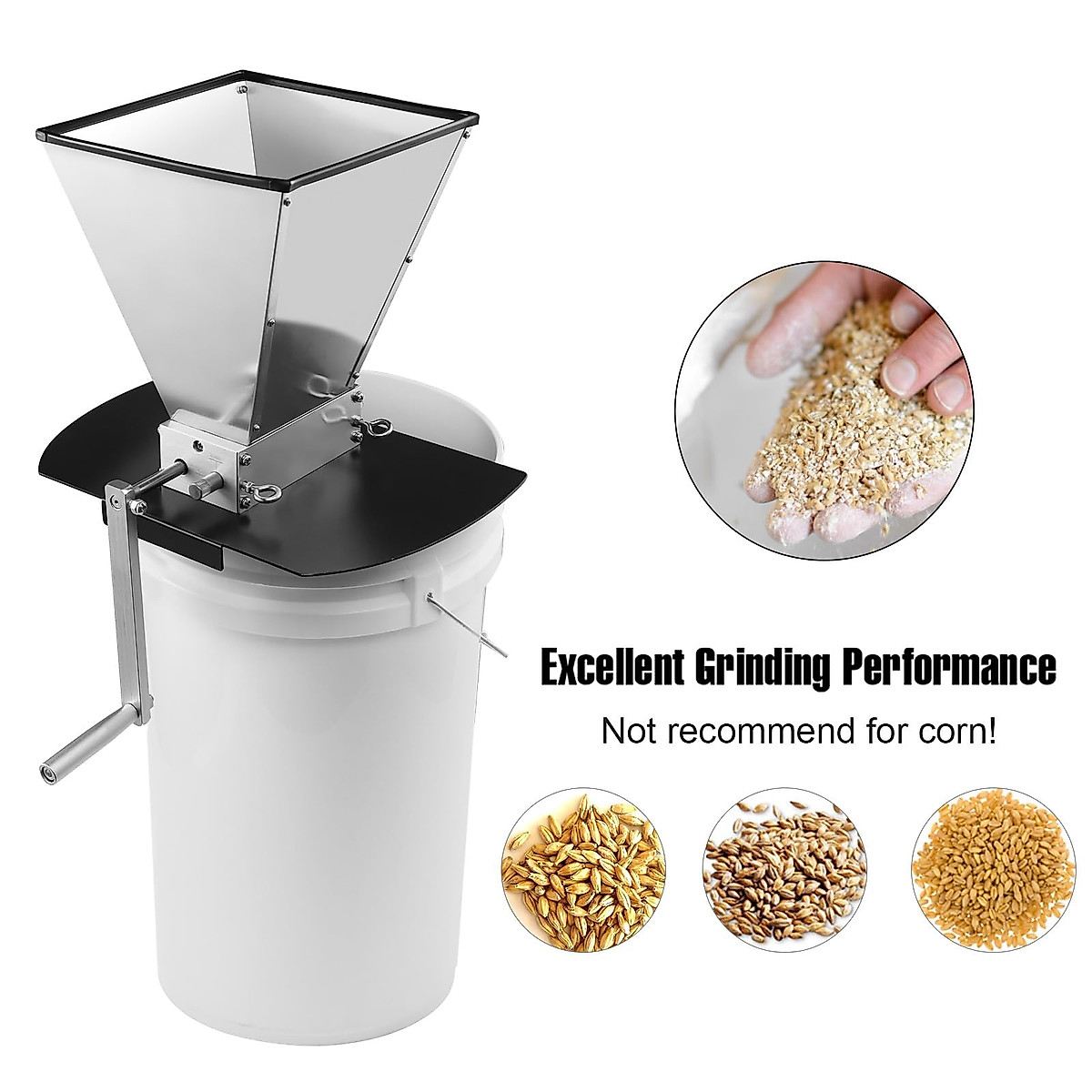 FERRODAY Malt Mill Malted Grain Mill 2 Roller Stainless Steel Malt Crusher Heavy Duty Malt Mill Homebrew Grain Crusher Adjustable Barley Grinder Low Speed Drill Available Manual Malt Mill Brew Mill
