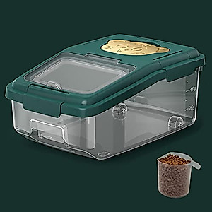 BNOSDM Airtight Cat Food Storage Container 8 lb Pet Dog Foods Storage Bins with Wheel Transparent Plastic Bulk Dry Feed Dispenser Measuring Cup, Seal Locking Lid Rice Cereal Flour