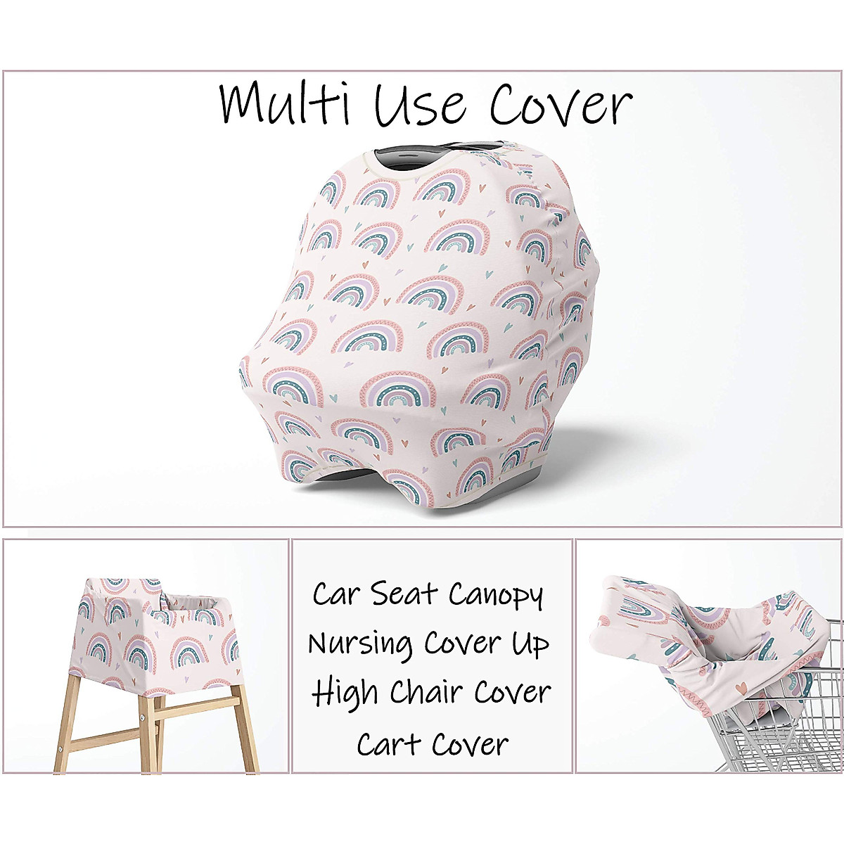 Stretchy Multi Use Cover Retro Rainbows Car Seat Canopy Nursing Breastfeeding Cover Up Shopping Grocery Cart High Chair Covering Baby Girl Pink Rainbow Nursery Decor