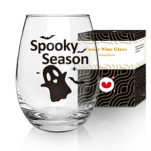 CNVOILA Halloween Wine Glass with Cute Ghost Design -Halloween Gifts for Women Spooky Season Stemless Drinkware - Ideal for Halloween Parties and Fall Decor - Festive Beverage Cup 18oz