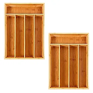 Berghoff Bamboo Set of 2, 5-Slot Flatware Organizers, Fits Most Kitchen Drawers