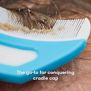 Frida Baby The 3-Step Cradle Cap System, DermaFrida The FlakeFixer, Sponge, Brush, Comb and Storage Stand for Babies with Cradle Cap, White-Blue