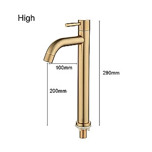 Golden Bathroom Basin Single Hole Cold Handle Shower Head Faucet Bath for Kitchen Sink Water Tap SUS304 Toilet Hardware (Color : Short)