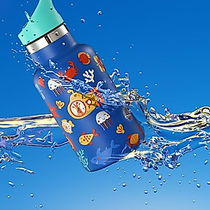 JEELA SPORTS Kids Water Bottle Stainless Steel with Straw -12 oz- Leak Proof & Double Wall Vacuum Kids Insulated Water Bottle, Toddler Water Bottles Kids, Pink