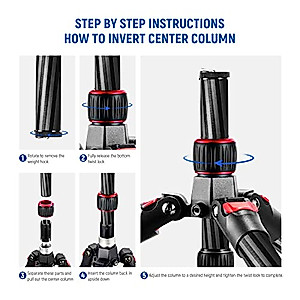 NEEWER Upgraded 80.7" Carbon Fiber Camera Tripod Monopod with Telescopic 2 Section Center Axes, 360° Panorama Ballhead, 1/4" Arca Type QR Plate, Travel Tripod with ø28mm Column, Max Load 26.5lb, N55CR