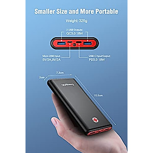 EnergyQC Pilot X7 Portable Charger,20000mAh 18W PD Fast Charging Power Bank,USB C Input/Output Battery Pack with LED Flashlight for iPhone,Samsung and More - Black+Red