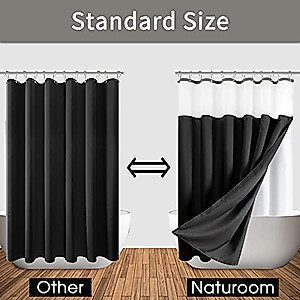 Black Shower Curtain with Snap in Liner Set, Polyester Shower Curtains for Bathroom,Waterproof Shower Curtain with 12 Hooks, Machine Washable, Heavyweight Fabric & Mesh Top Window 72 X 72 Inches