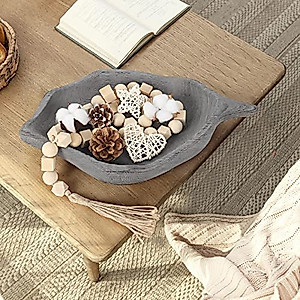 Oakrain Wooden Decorative Dough Bowl for Decor, Leaf Shaped Wooden Bowls with Handle, Hand Carved Dough Bowl for Farmhouse Vintage Rustic Decor(15.7"x 9.1" Grey)