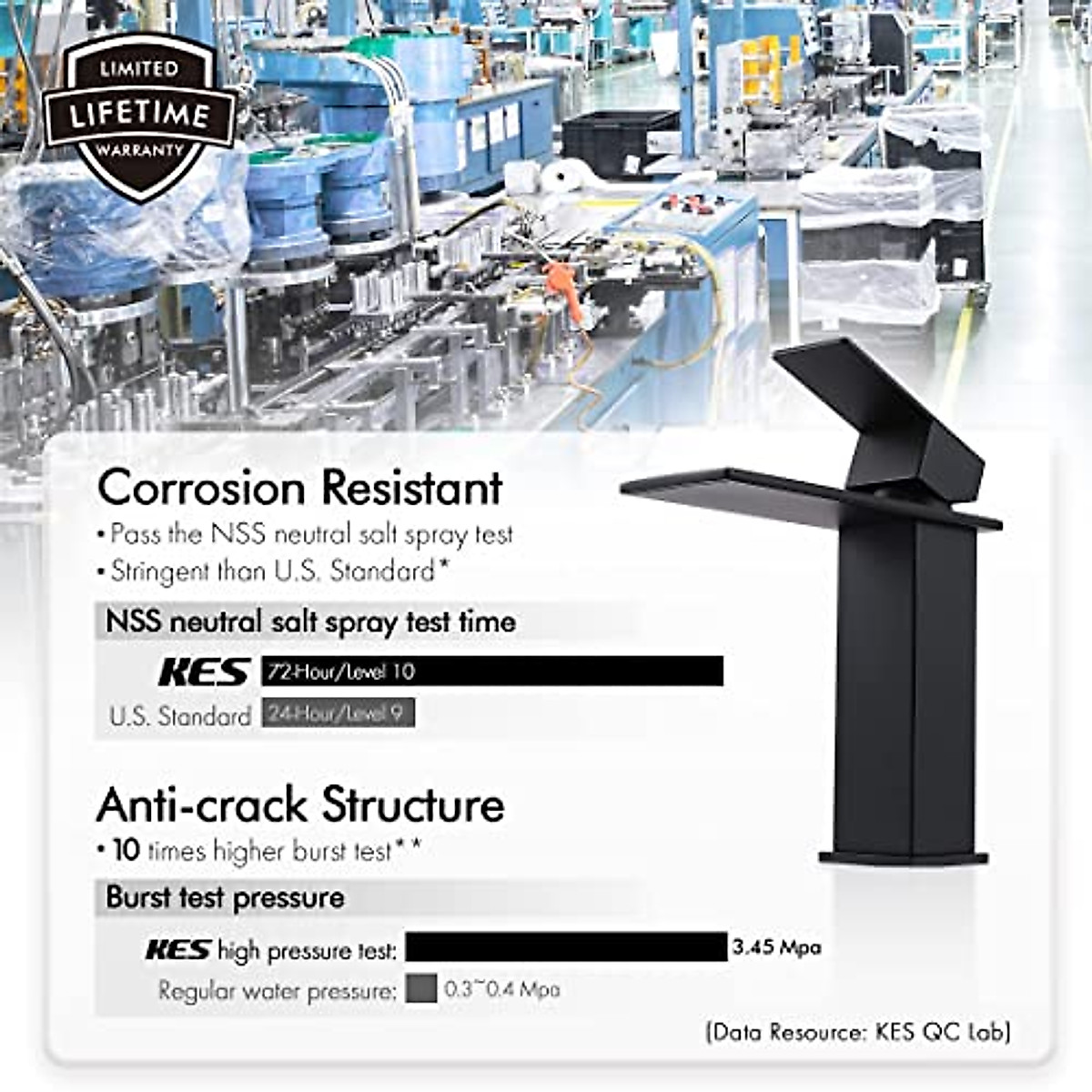 KES Bathroom Sink Faucet Single Hole, Black Bathroom Faucet Waterfall Faucet with Supply Lines for Bathroom Sink, SUS304 Stainless Steel, L3158ALF-BK