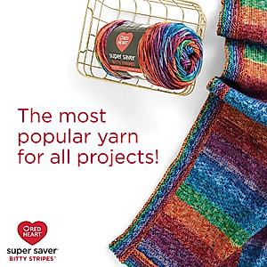 Red Heart Super Saver Bitty Stripe Crayon Box Yarn - 2 Pack of 10oz/283g - 100% Acrylic - #4 Worsted (Medium) - 515 Yards - Knitting/Crochet