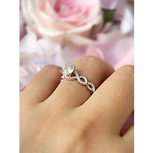 ZLAEBL 1 Carat Twisting Infinity Split Shank Engagement Rings for Women with a 0.2 Carat Center Mossanite Rings I Love You Gifts Sterling Silver Plated 18K White Gold Wedding Ring,7