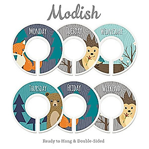 Modish Labels, Weekly Clothes Organizer, Days of the Week Closet Organizer System, Daily Closet Organizer, Closet Dividers, School Clothes Dividers (Woodland Boy)