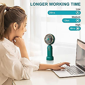 smartelf Handheld Fan, 4800mAh Battery Operated Mini Portable Personal Cooling Fan USB Rechargeable Wearable Hanging Neck Fans for Women Men, Multi-Functional, 6-20 Hours Strong Airflow 3 Speeds-Green