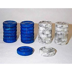 Khan Imports Quality Stone Checkers, Replacement Checker Pieces Only - Blue and Gray, 1 1/4 Inch